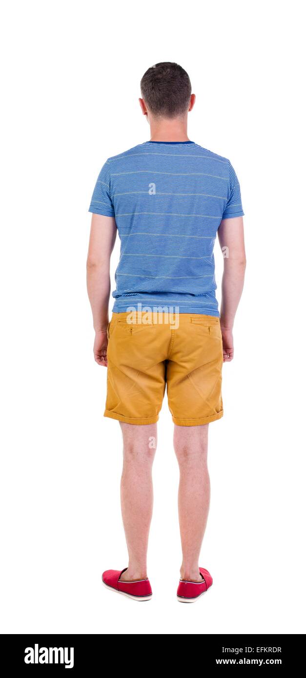 Back view of handsome man in shorts. Rear view people collection ...