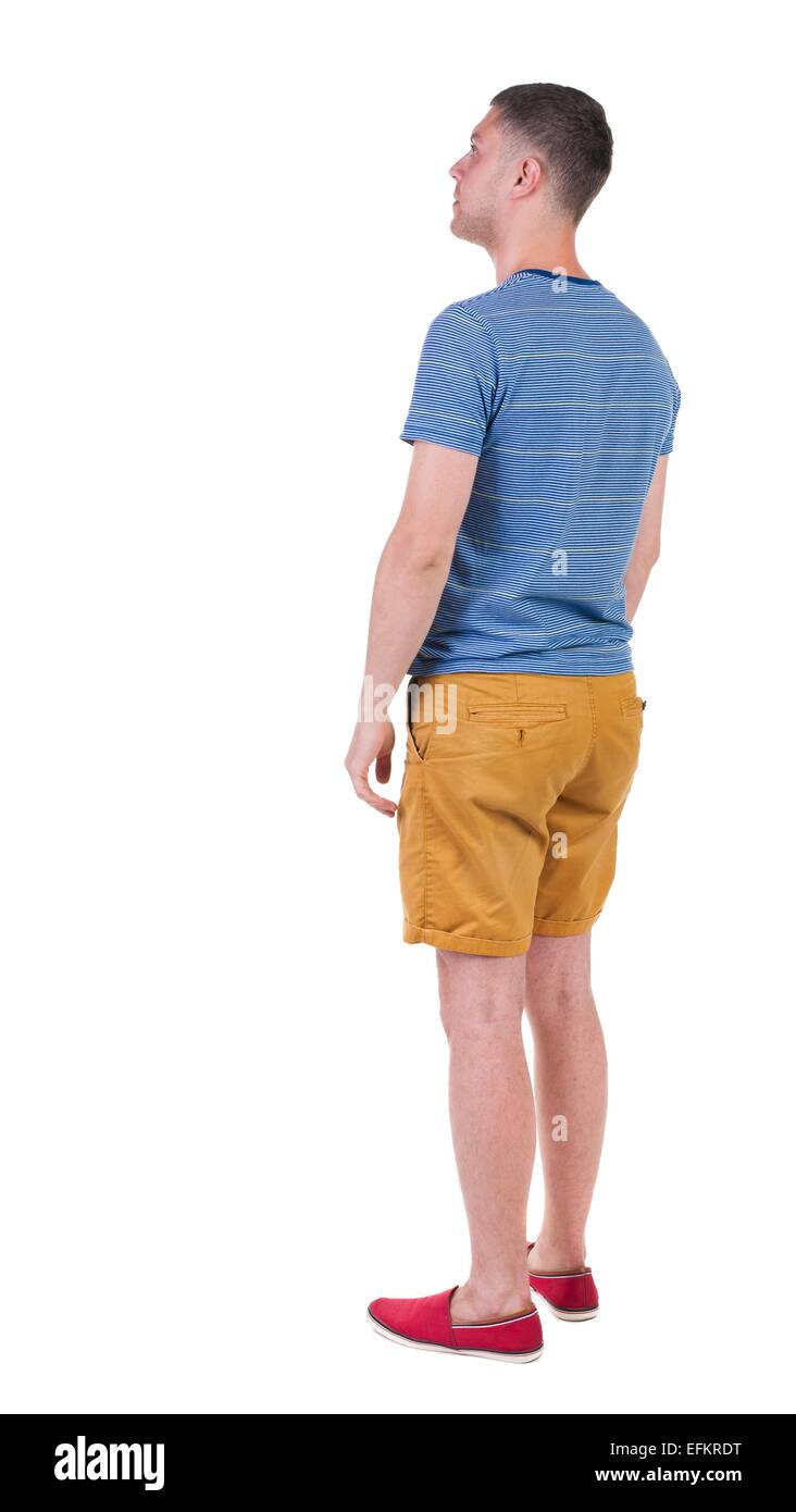 Back view of young manin shorts looking. Rear view people collection ...