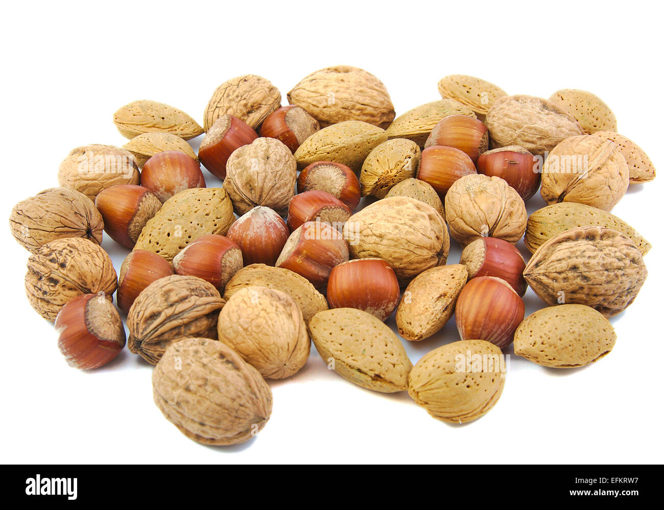 Mixed nuts: walnuts, almonds and hazelnuts on white background Stock ...