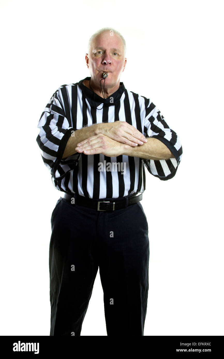 Basketball referee signaling an Illegal Hands foul Stock Photo - Alamy