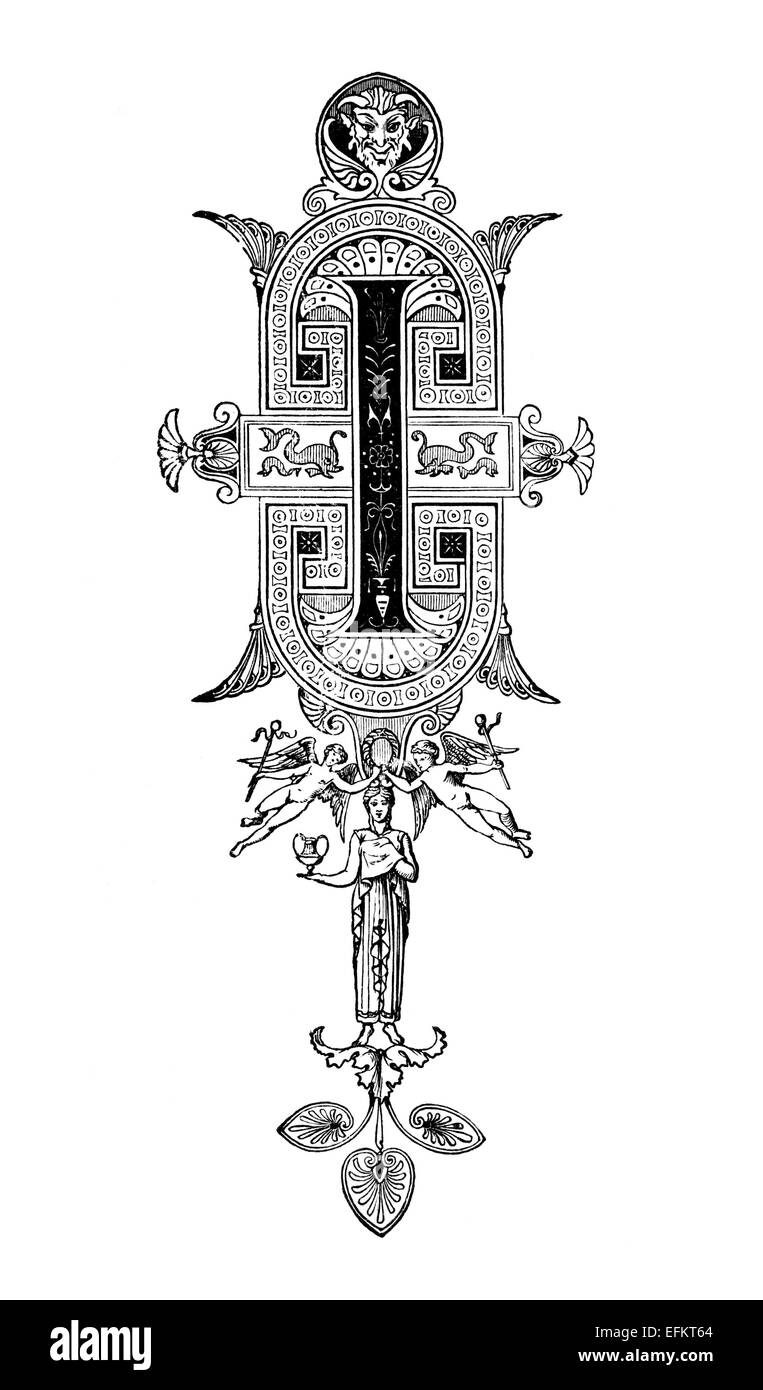 Romanesque Neoclassical design depicting the letter I. Digitally ...