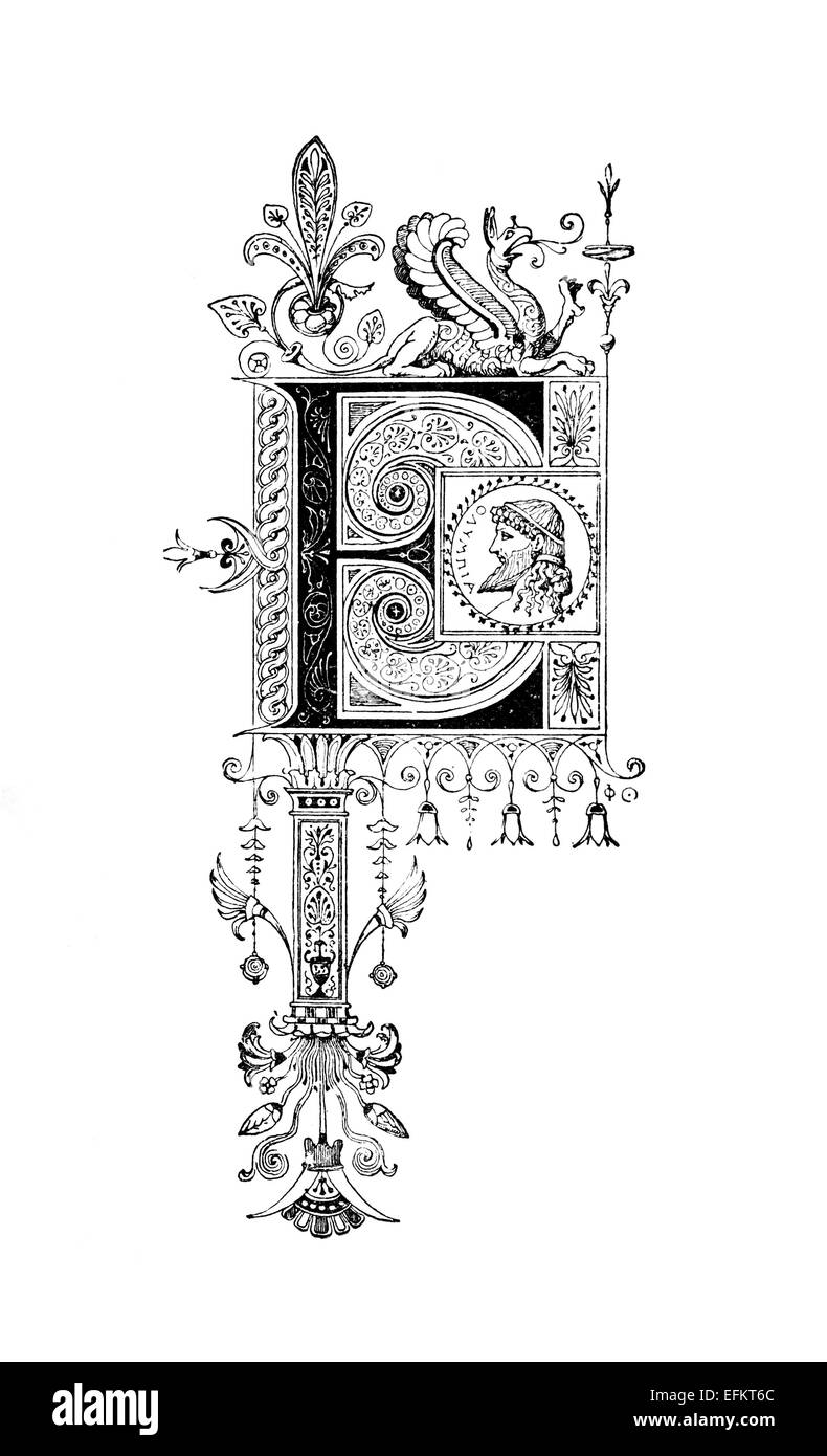 Romanesque Neoclassical design depicting the letter E. Digitally ...