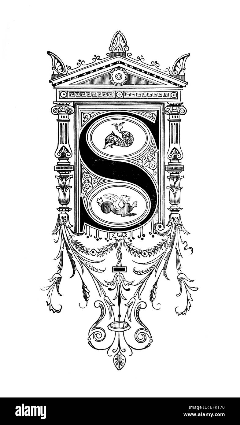 Romanesque Neoclassical design depicting the letter S. Digitally ...