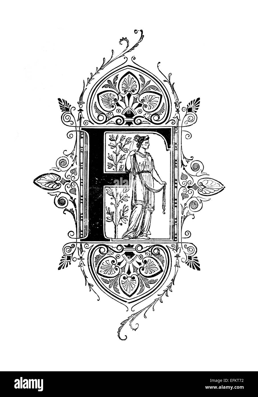 Romanesque Neoclassical design depicting the letter F. Digitally ...