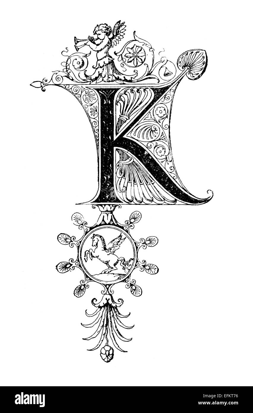 Romanesque Neoclassical design depicting the letter K. Digitally ...