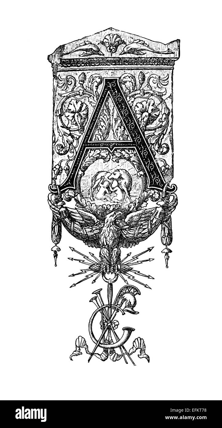 Romanesque Neoclassical design depicting the letter A. Digitally ...