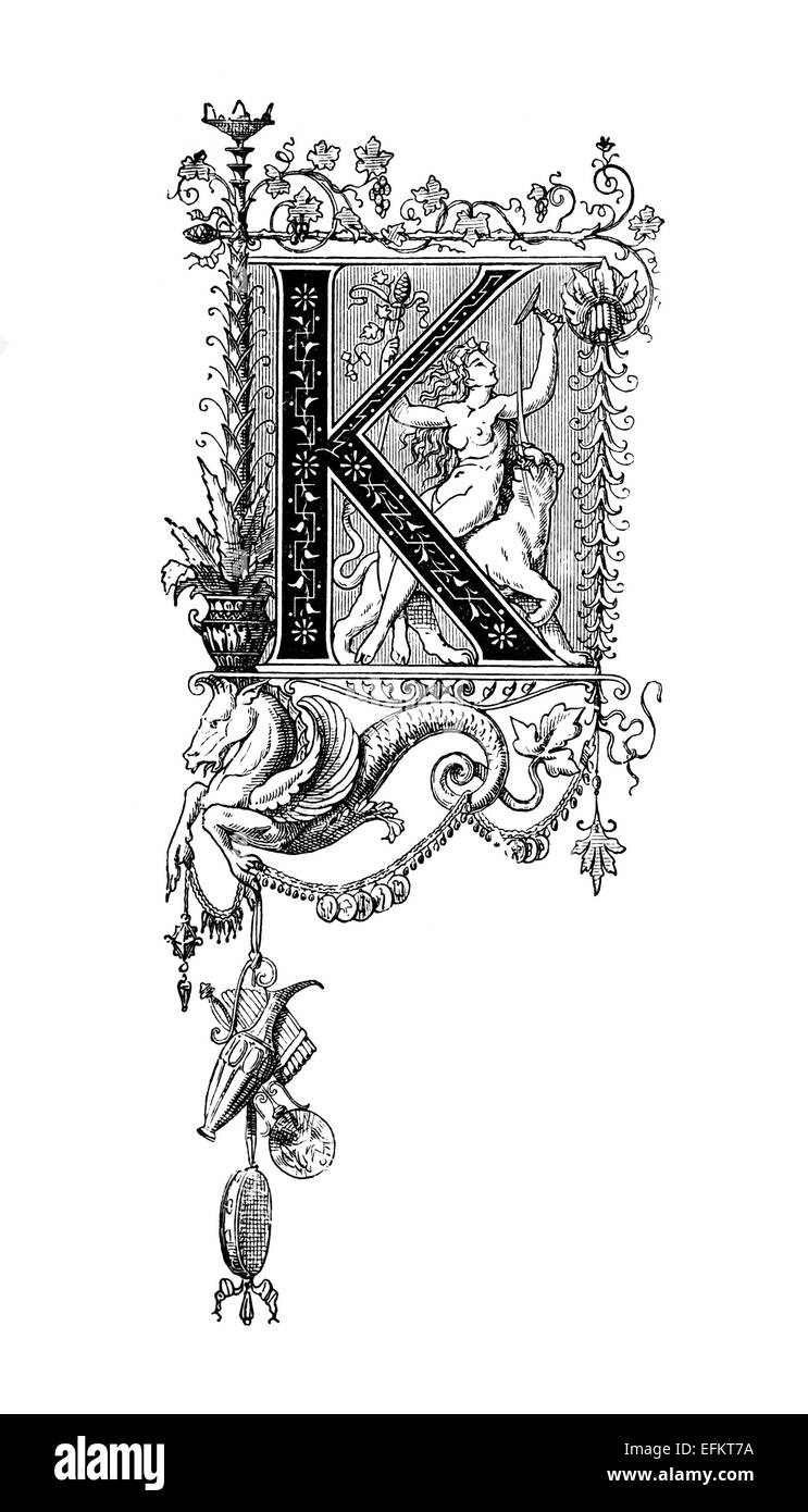 Romanesque Neoclassical design depicting the letter K. Digitally ...