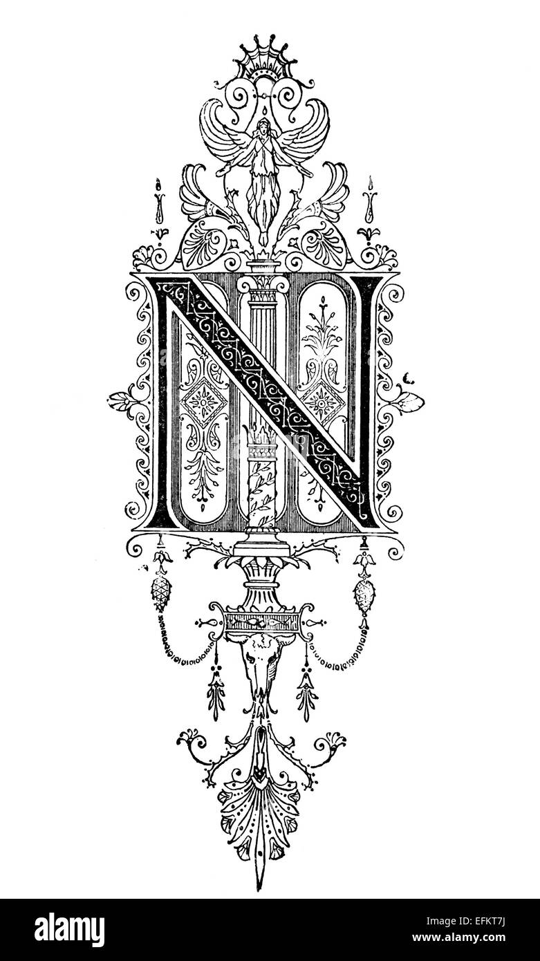 Romanesque Neoclassical design depicting the letter N. Digitally ...