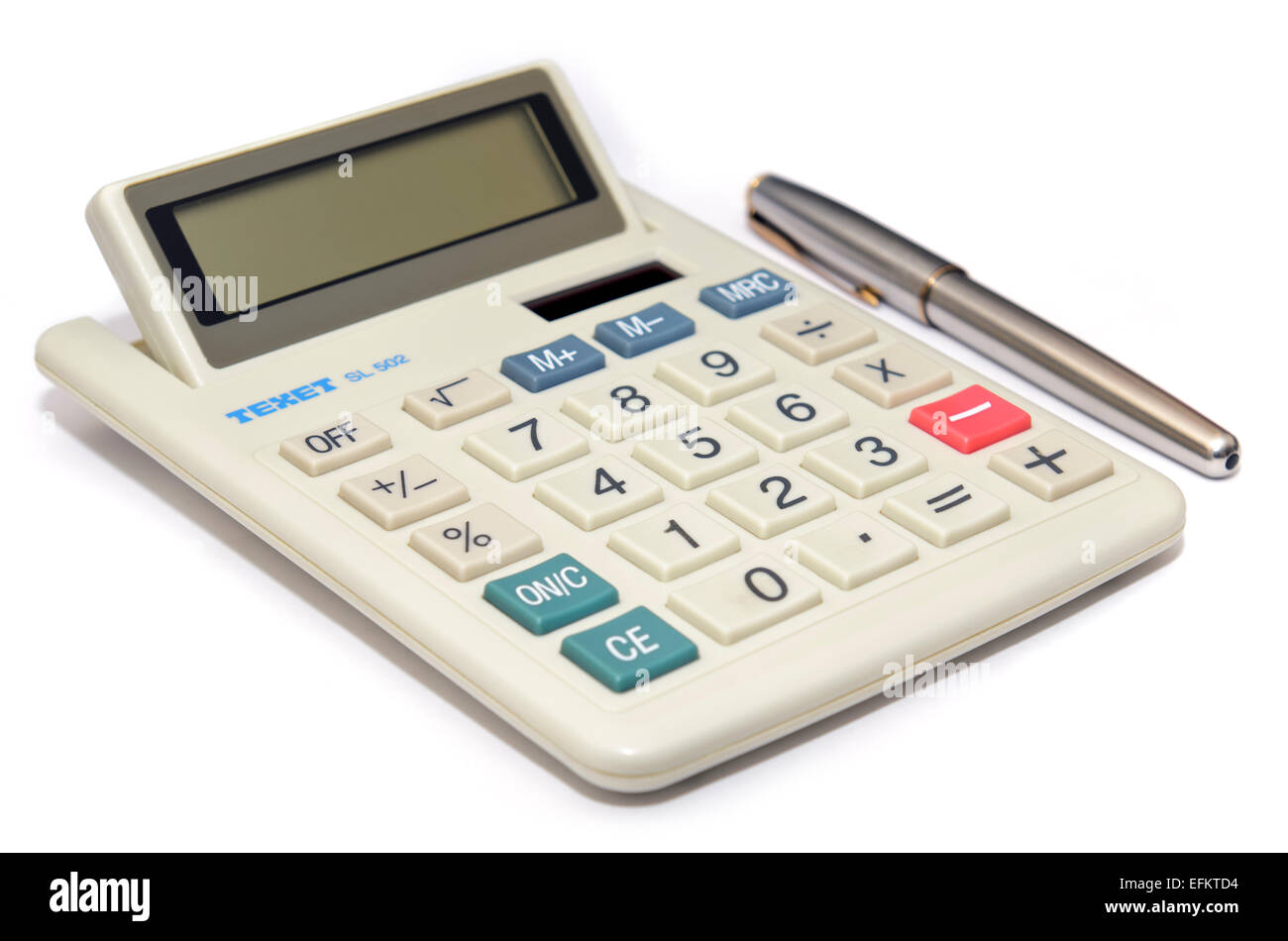 cut out image of calculator with pen Stock Photo - Alamy