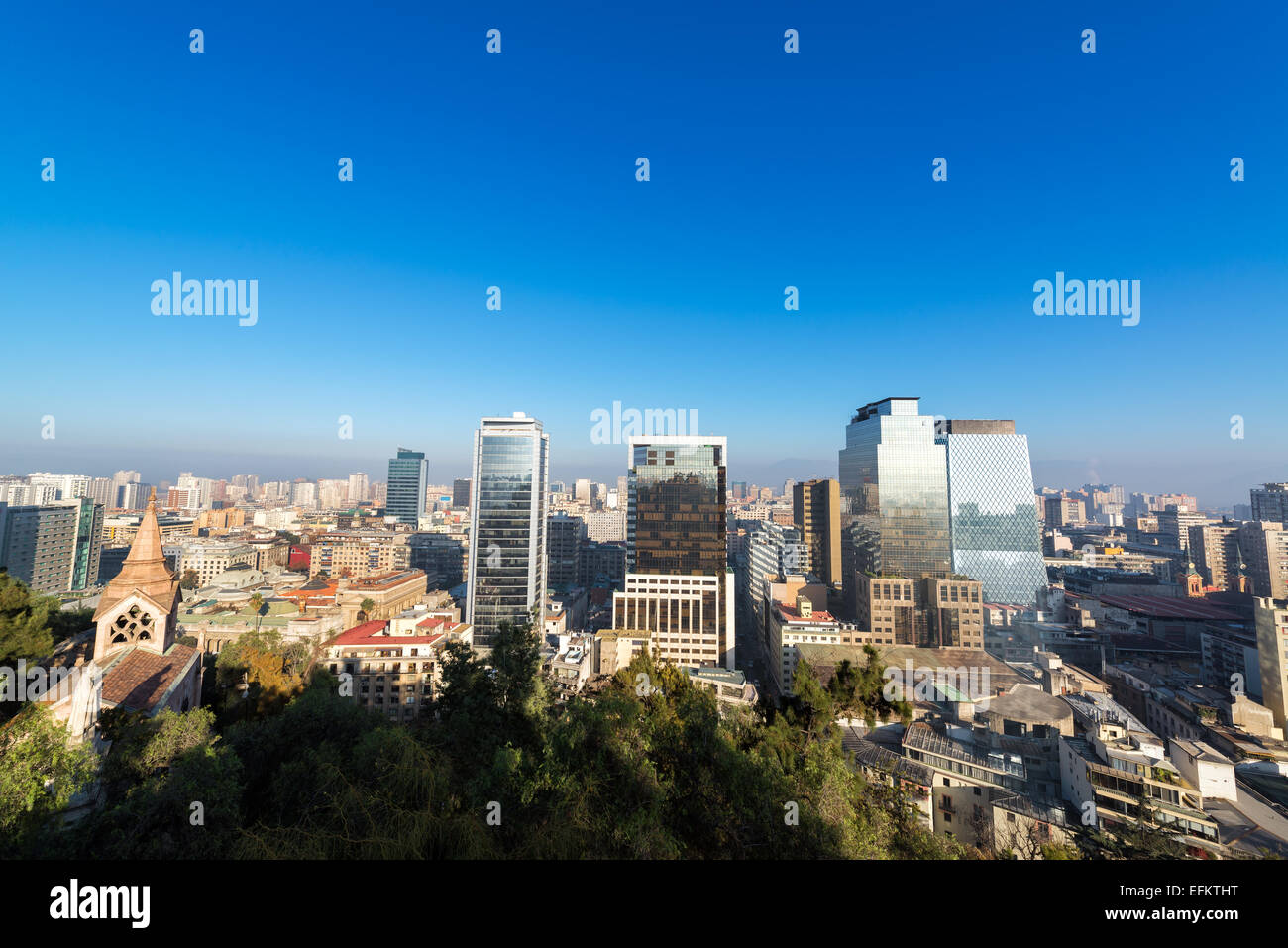 Cityscape view of Santiago, Chile with a church visible in the bottom ...
