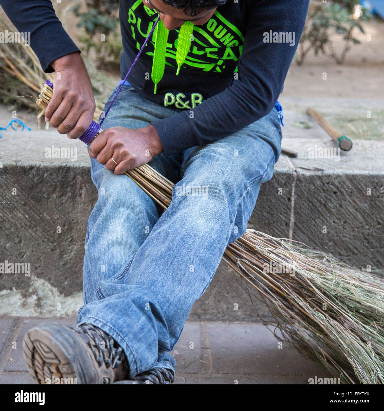 Oaxaca, Mexico - Workers make brooms for street sweeping Stock Photo ...