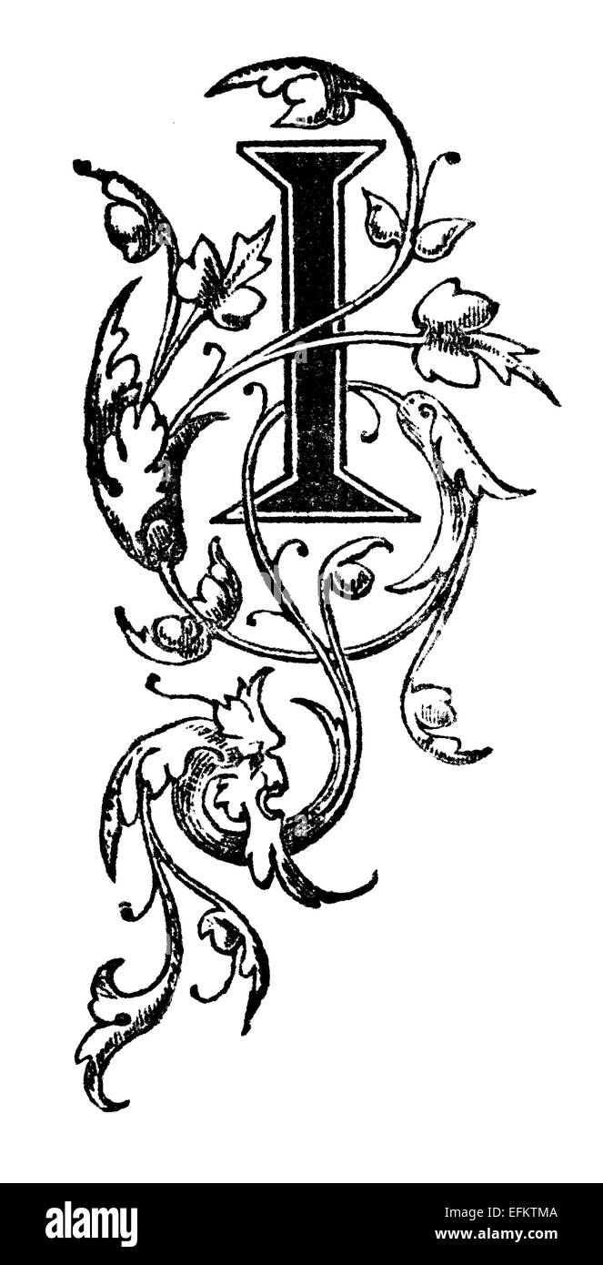 Victorian elegant design vine pattern letter I. Digitally restored from ...