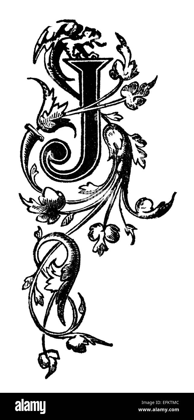 Victorian elegant design vine pattern letter J. Digitally restored from ...
