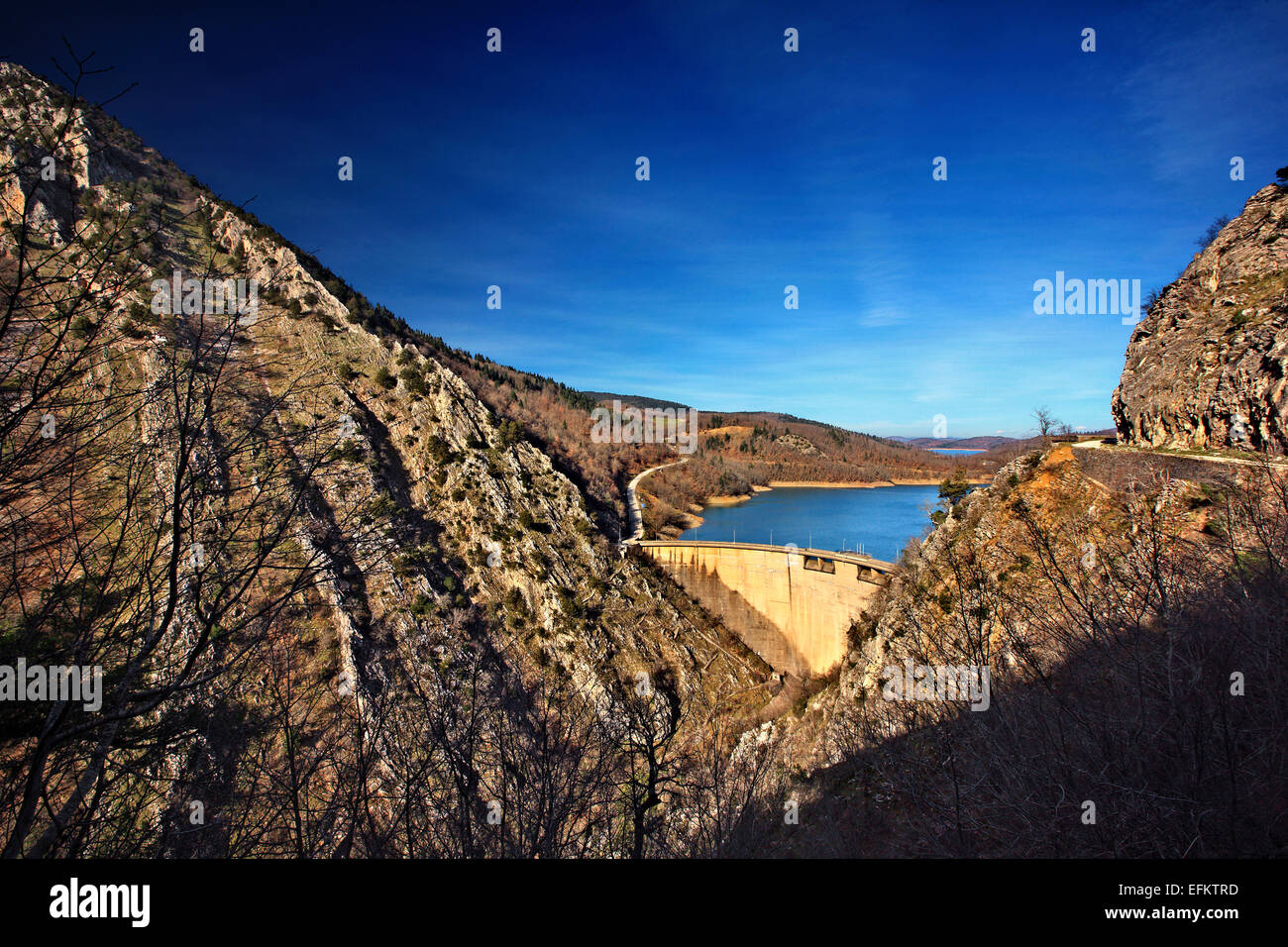 The dam of Plastiras lake, Agrafa mountains, Karditsa, Thessaly, Greece ...