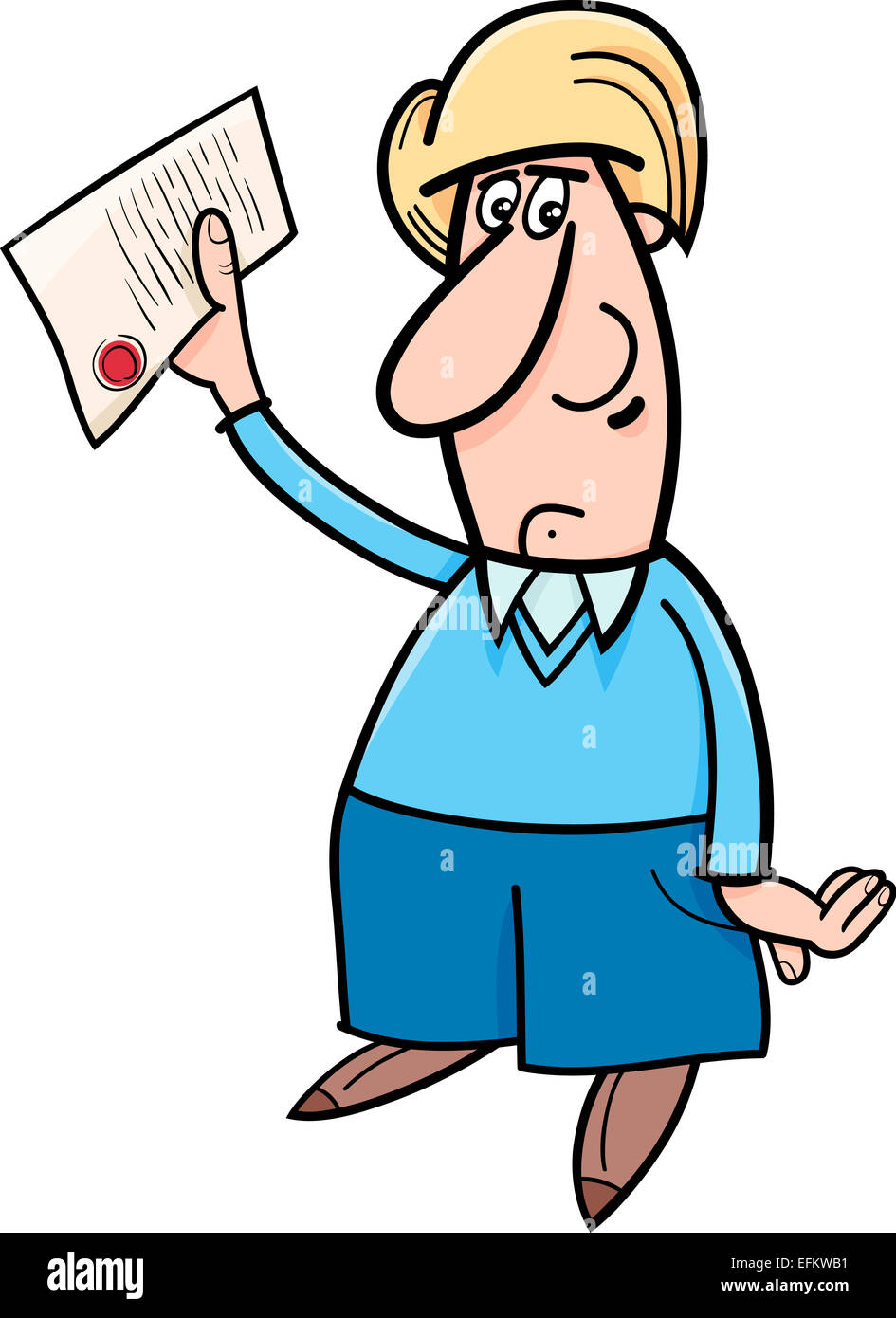 Cartoon Illustration of Man with Document or Certificate Stock Photo ...