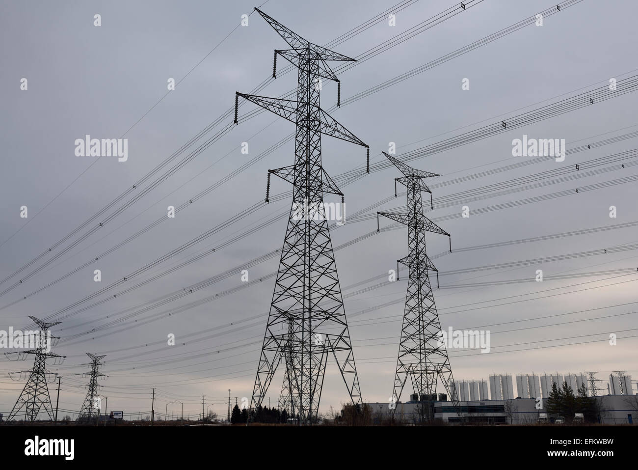 Hydro towers and high tension electricity power lines in an industrial ...