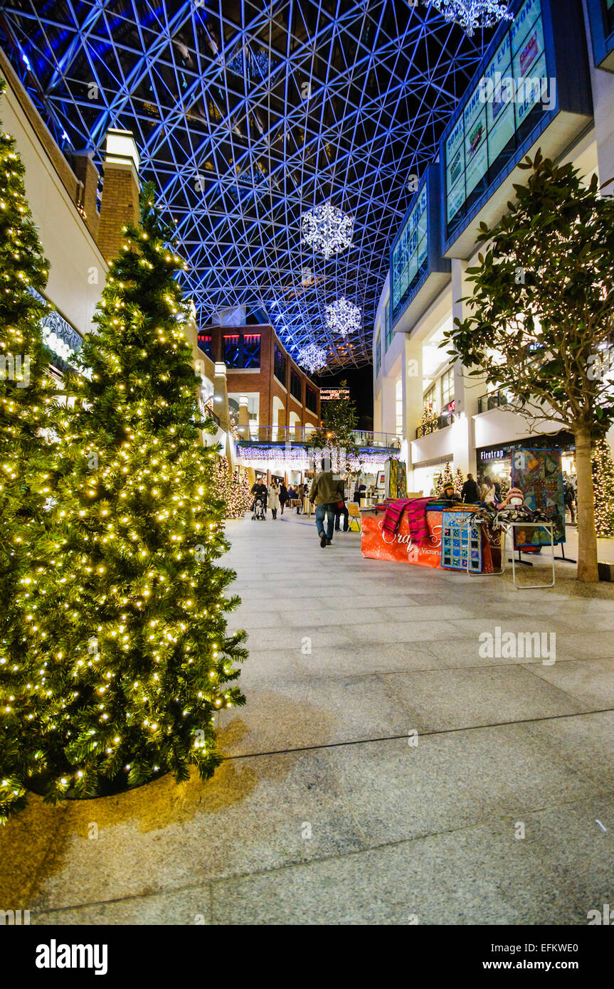 Christmas decorations in Victoria Square shopping centre, Belfast Stock ...