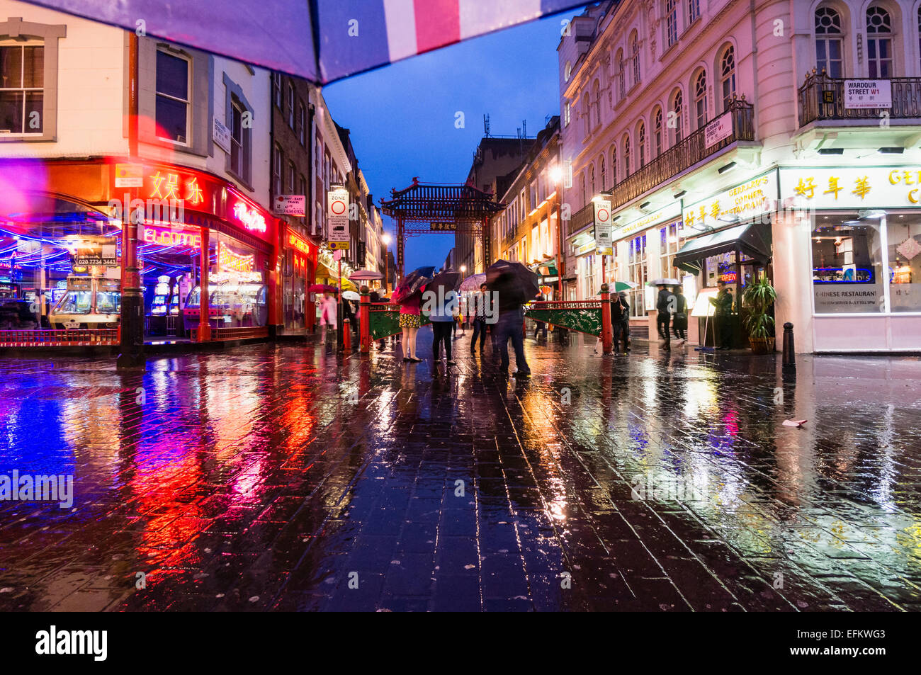 Gerrard Street Chinatown a rainy evening, London , UK Stock Photo - Alamy