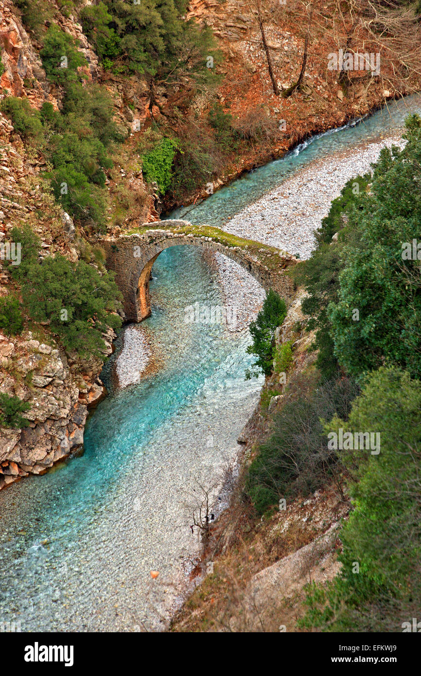 The stone arched bridge of Petroto, West Argithea, Agrafa mountains ...
