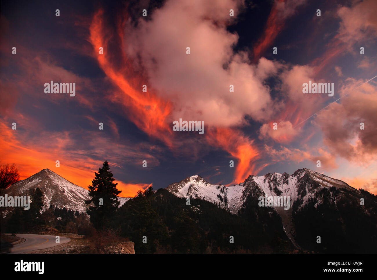 Night falling on Agrafa mountains, Argithea, Karditsa, Thessaly, Greece ...