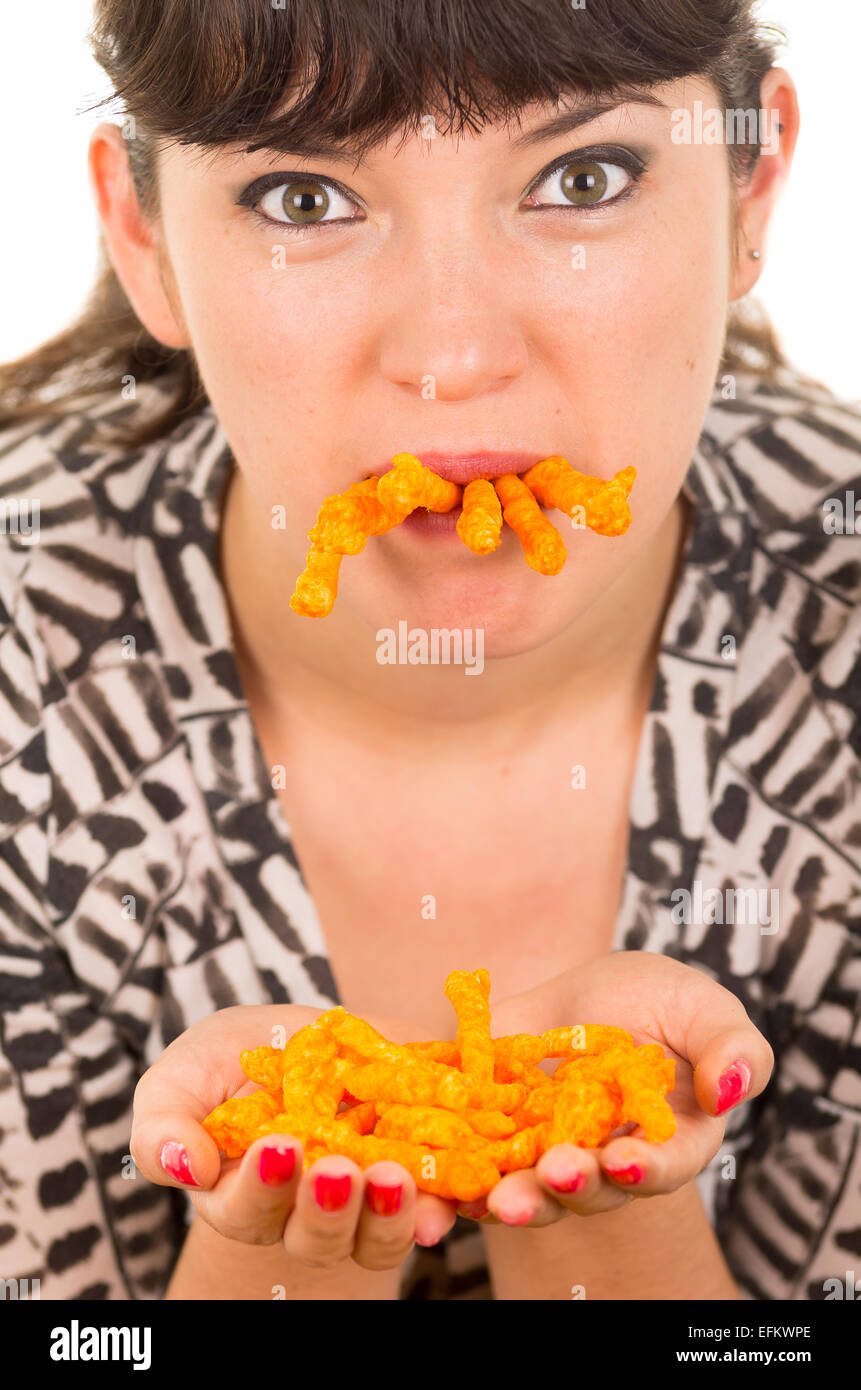 young girl overeating junk food Stock Photo - Alamy