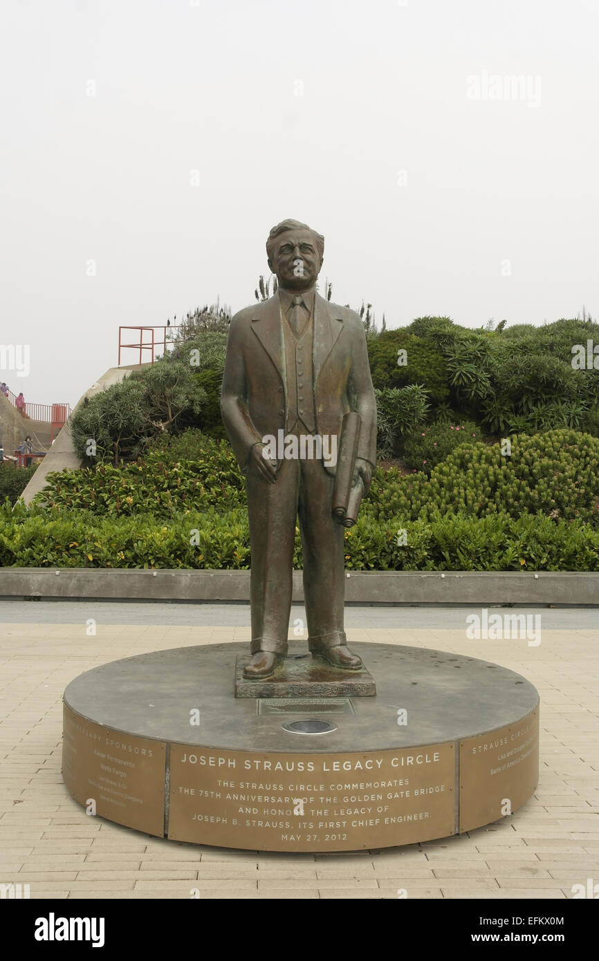 Grey sky portrait bronze statue Joseph Strauss, first Chief Engineer ...