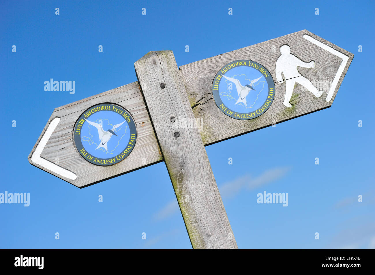 Isle of Anglesey Coastal Path footpath sign, Anglesey, Wales, UK Stock ...