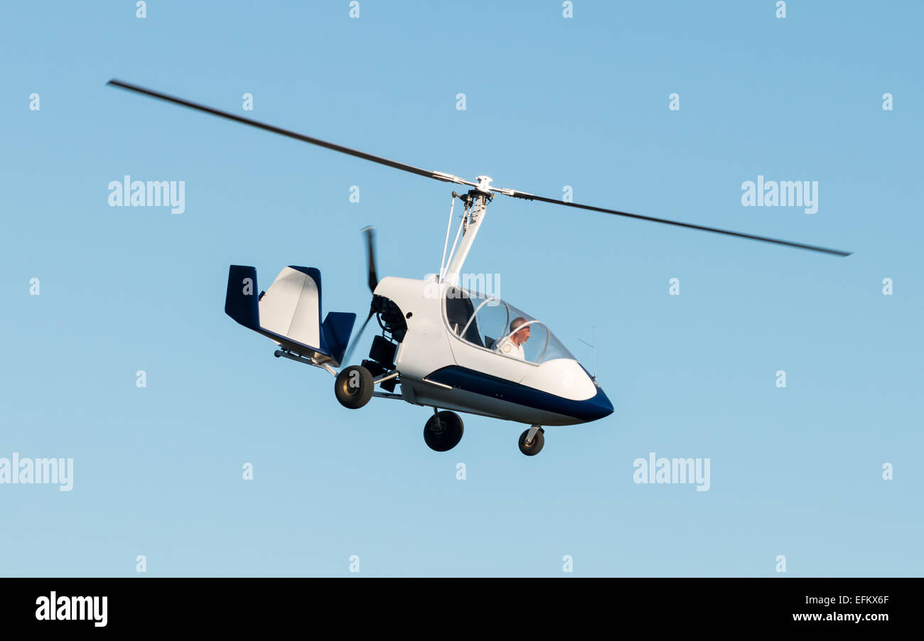 Gyrocopter single pilot prepares to land on the small track Stock Photo ...