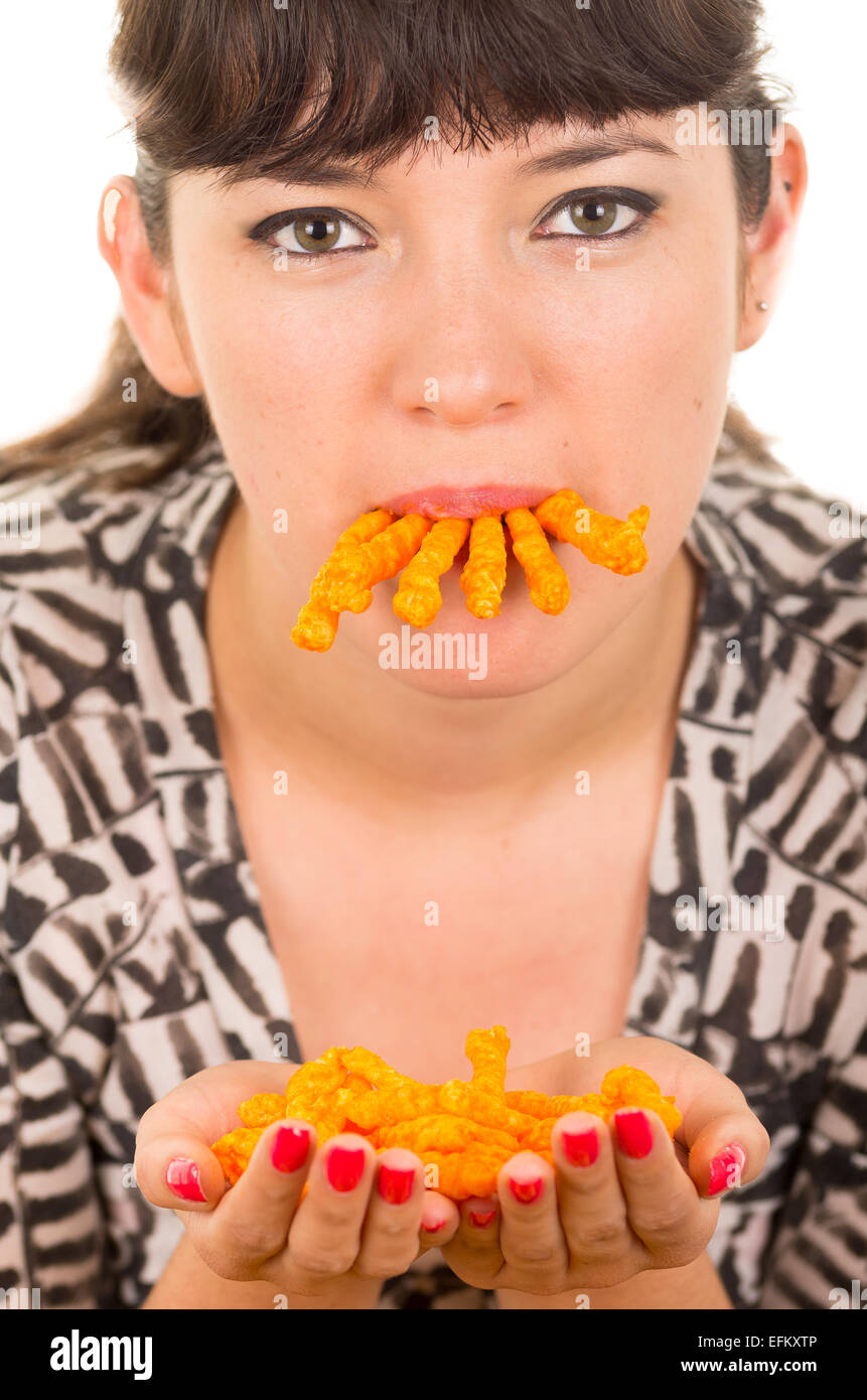 young girl overeating junk food Stock Photo - Alamy