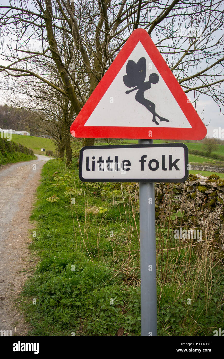Warning faeries road sign Stock Photo - Alamy
