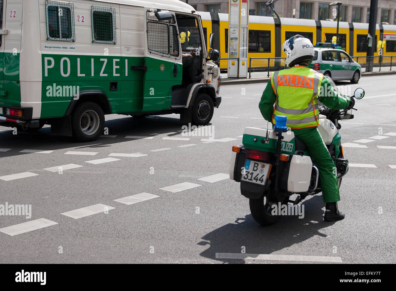 Police Polizei Car Motorcycle Motorbike Street Berlin Germany Stock ...