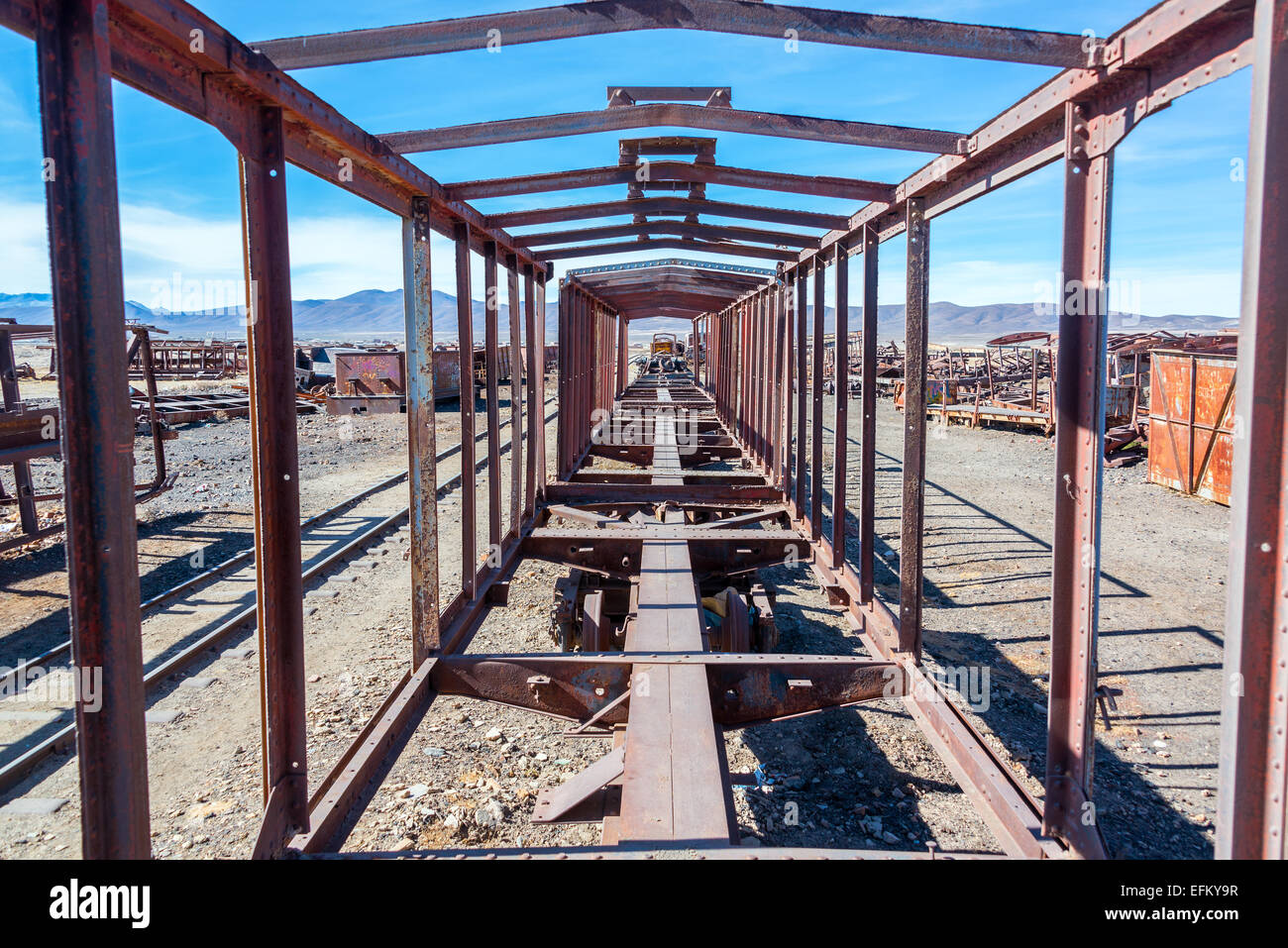 Remains of a train carriage at the Train Cemetery in Uyuni, Bolivia ...