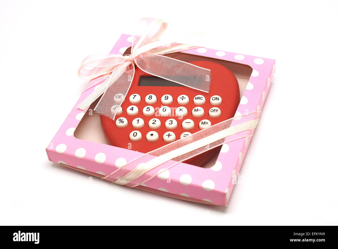 heart shape calculator in pink gift box isolated on white background ...