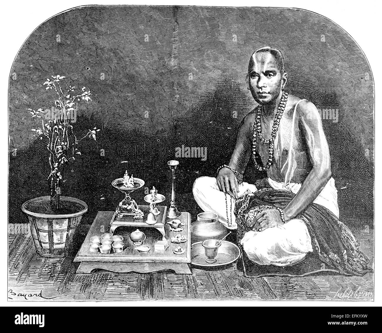 Victorian engraving of a Brahman man, India. Digitally restored image ...