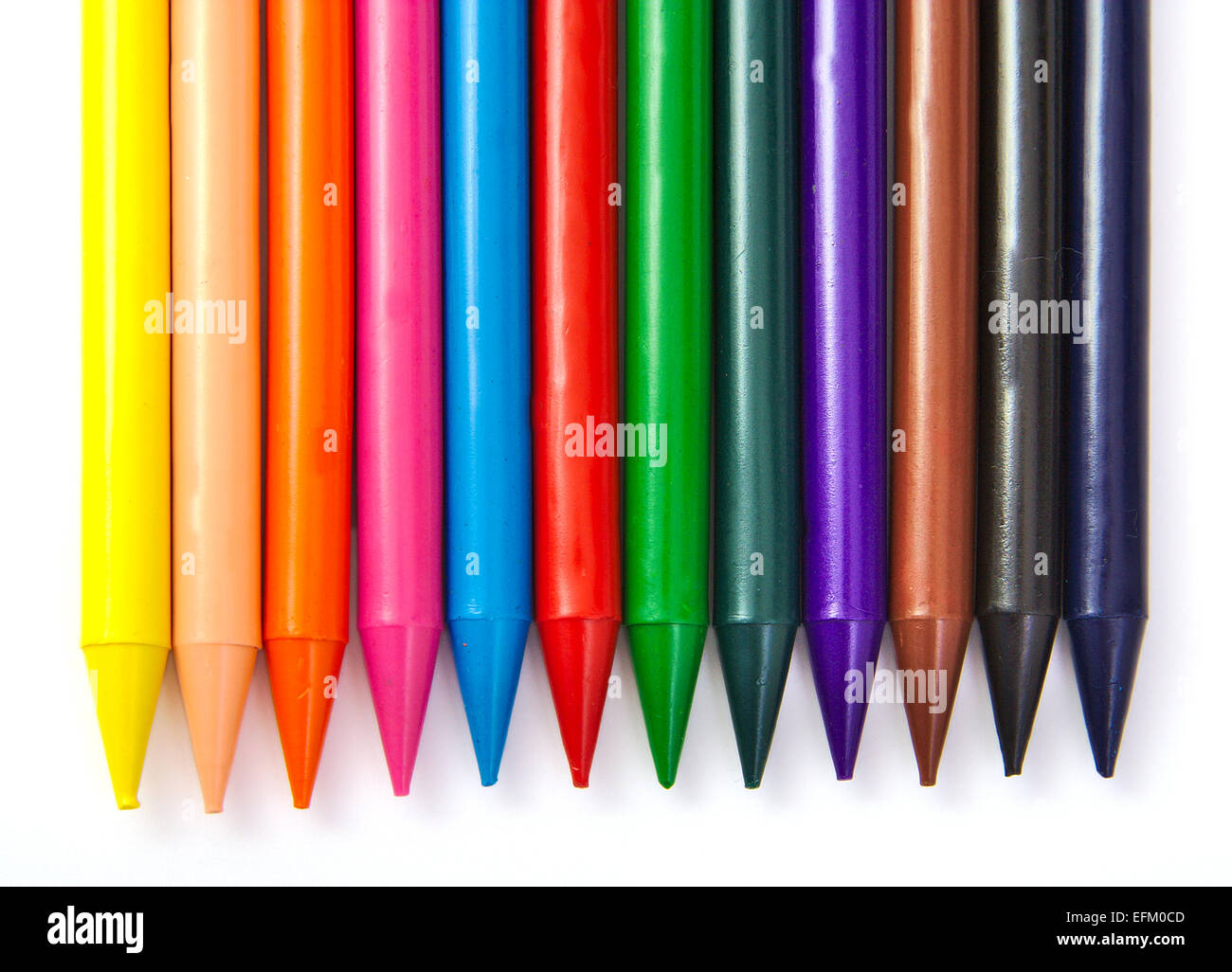 Top view wax crayons on white background Stock Photo - Alamy