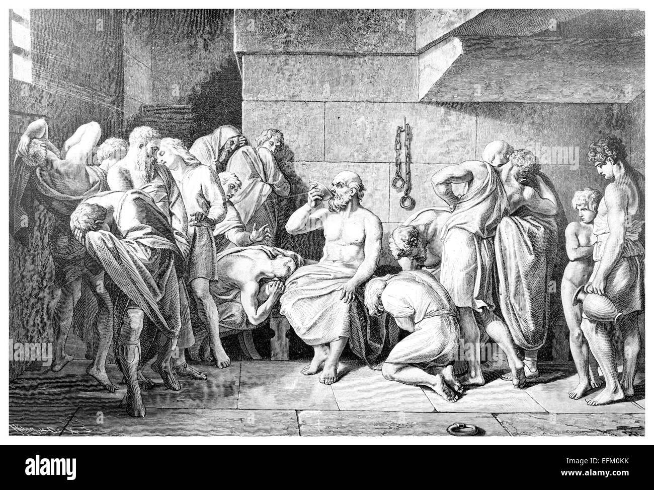 Victorian engraving of the death of Socrates. Digitally restored image ...