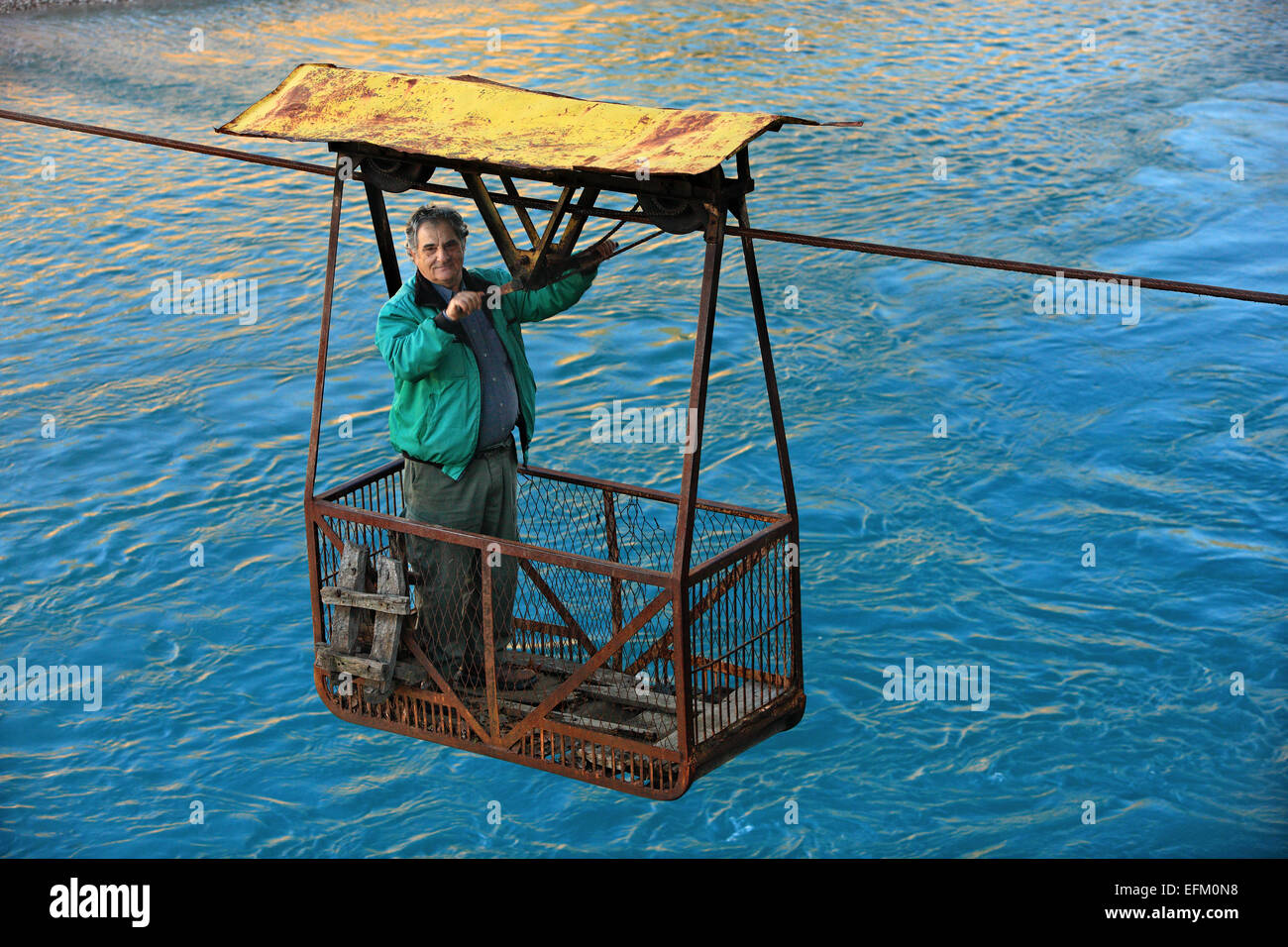 Crossing Acheloos river with the "perataria" that connects Karditsa ...