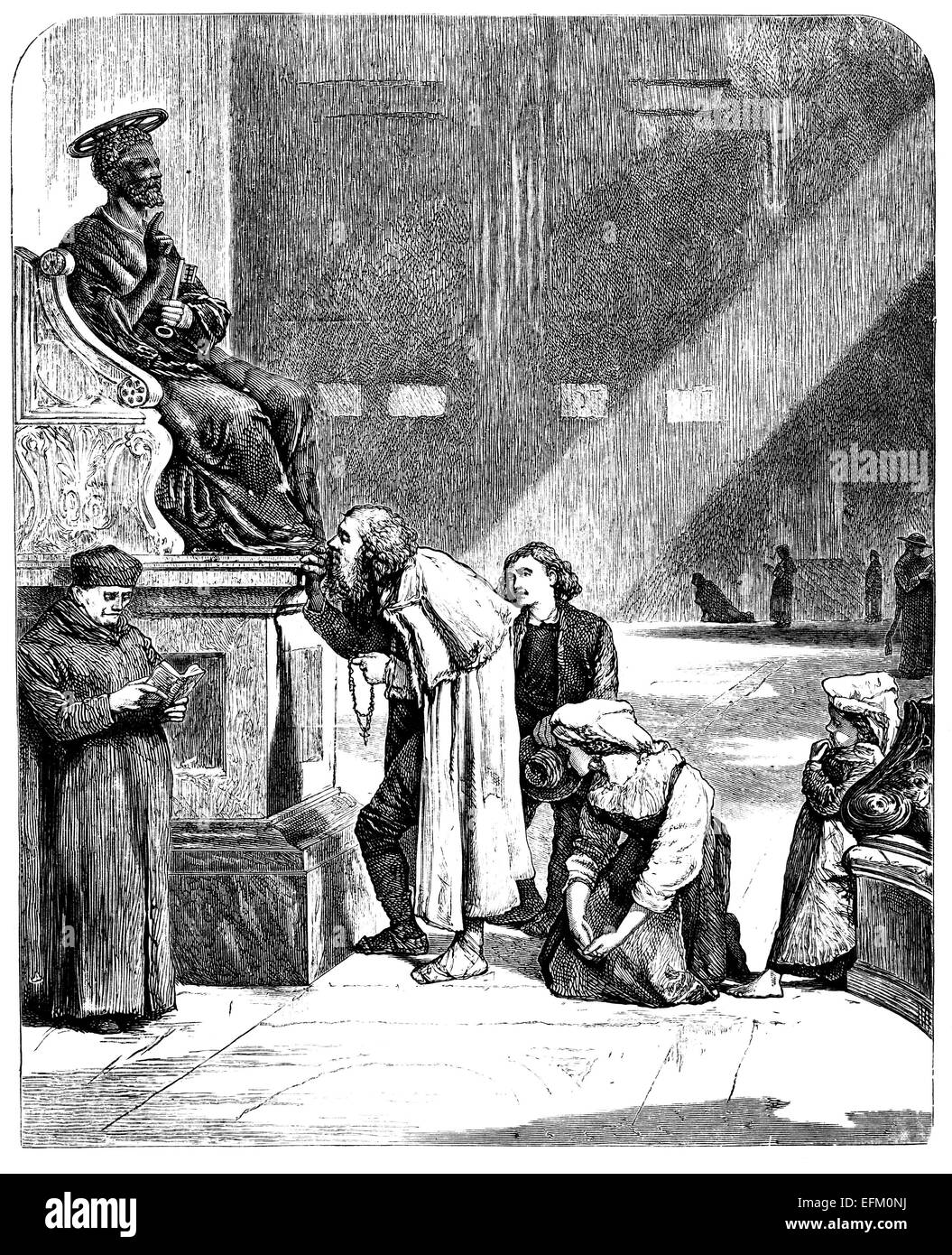 19th century engraving of the statue of St. Peter, St. Peter's Basilica ...