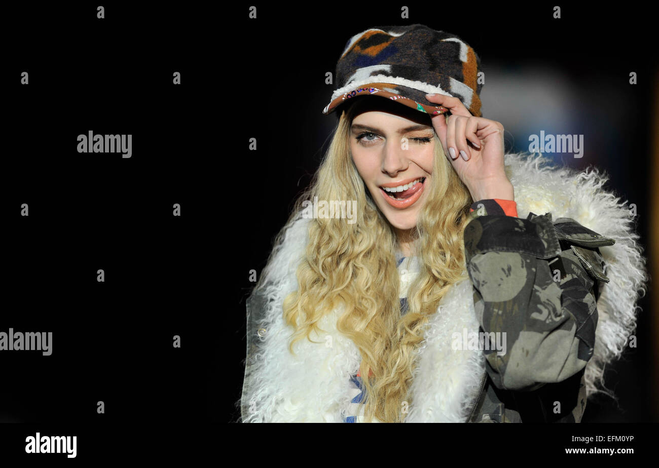 Madrid, Spain. 6th Feb, 2015. A model presents the Autumn/Winter 2015 ...
