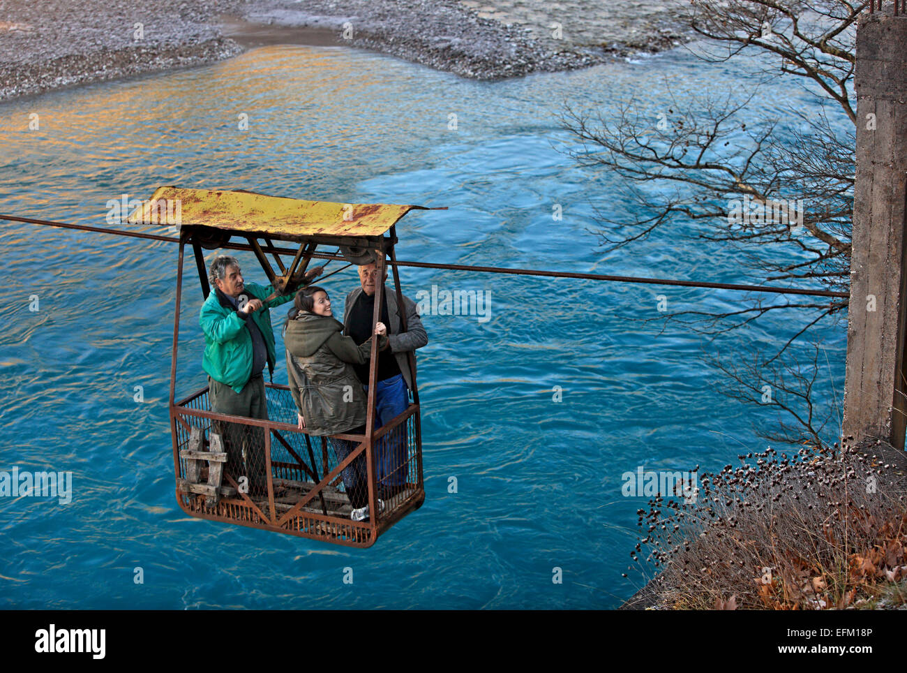 Crossing Acheloos river with the "perataria" that connects Karditsa ...