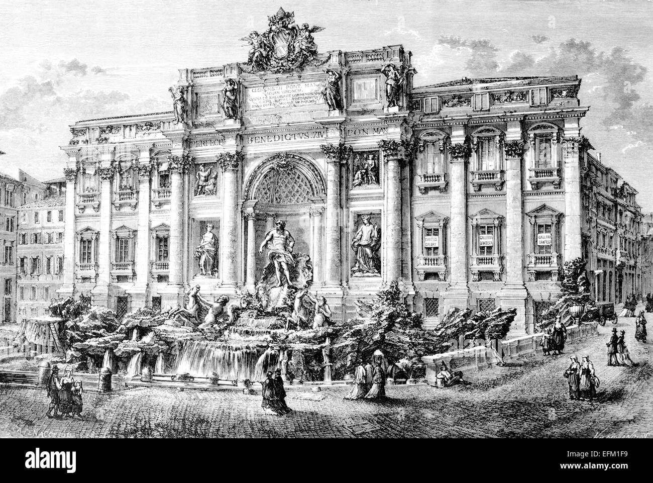 Victorian engraving of a the Tivoli Fountain, Rome, Italy Stock Photo ...