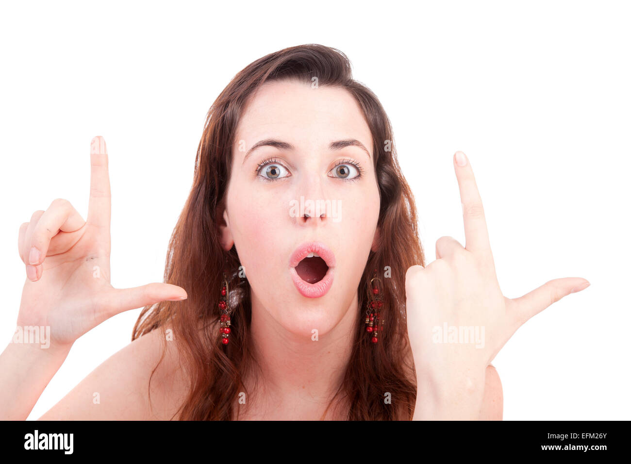 Woman making LOL sign with hands and mouth Stock Photo - Alamy