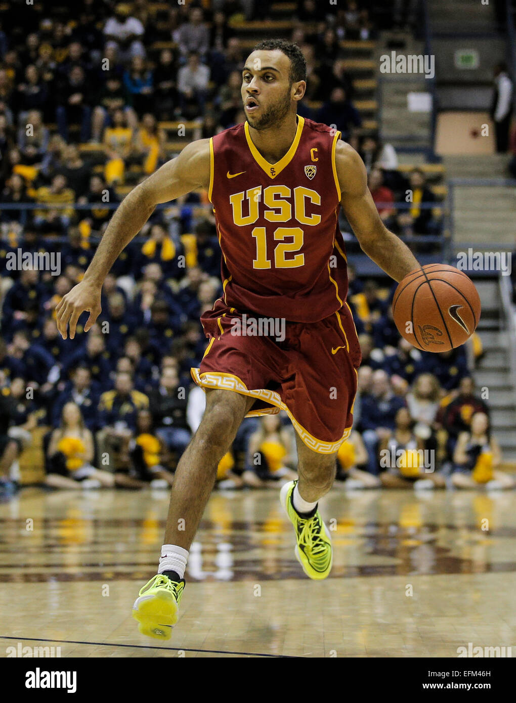 Berkeley CA. 05th Feb, 2015. USC G # 12 Julian Jacobs bring the ball ...