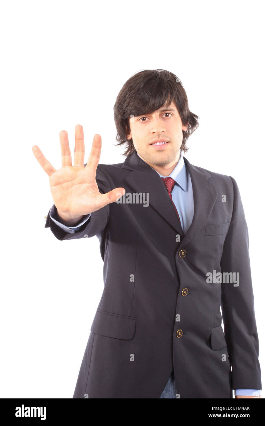 man with open hand isolated on white background Stock Photo - Alamy