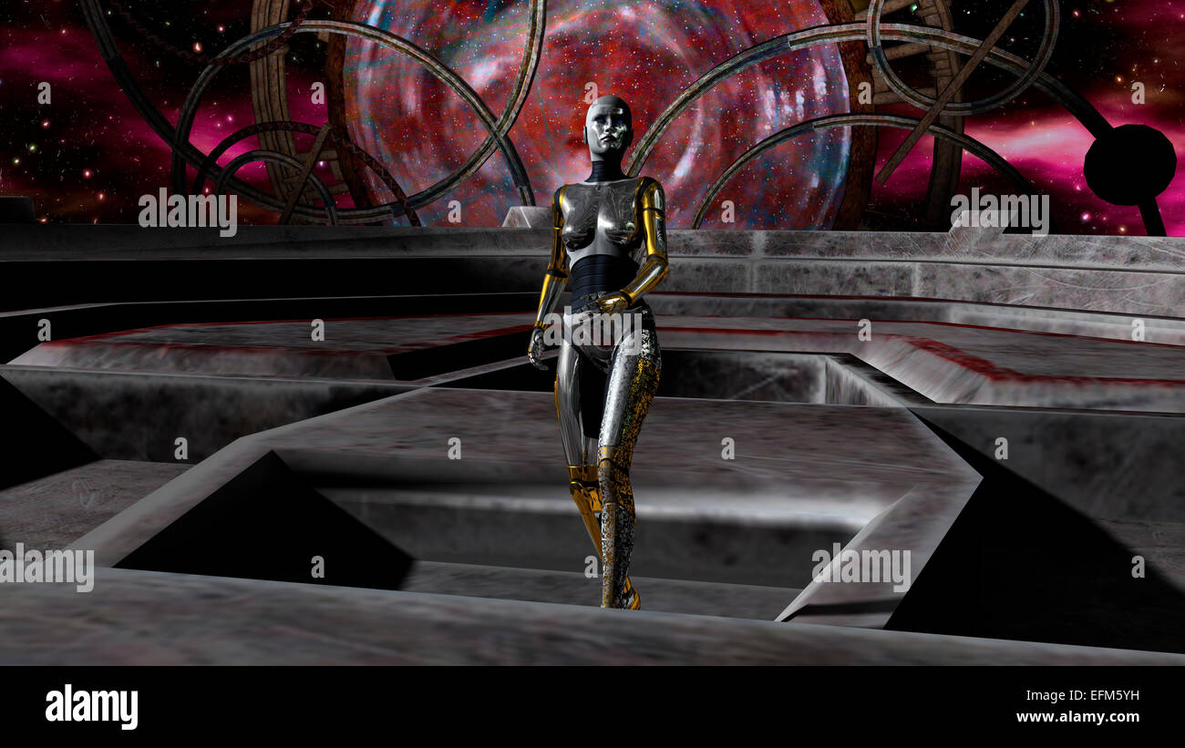 Illustration of Robot Invasion through the Space Gate Stock Photo - Alamy