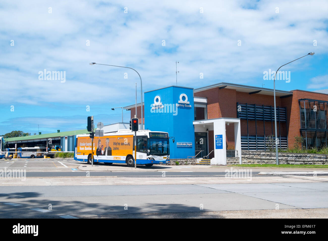 sydney bus leaving its depot in Brookvale on sydney's northern beaches ...