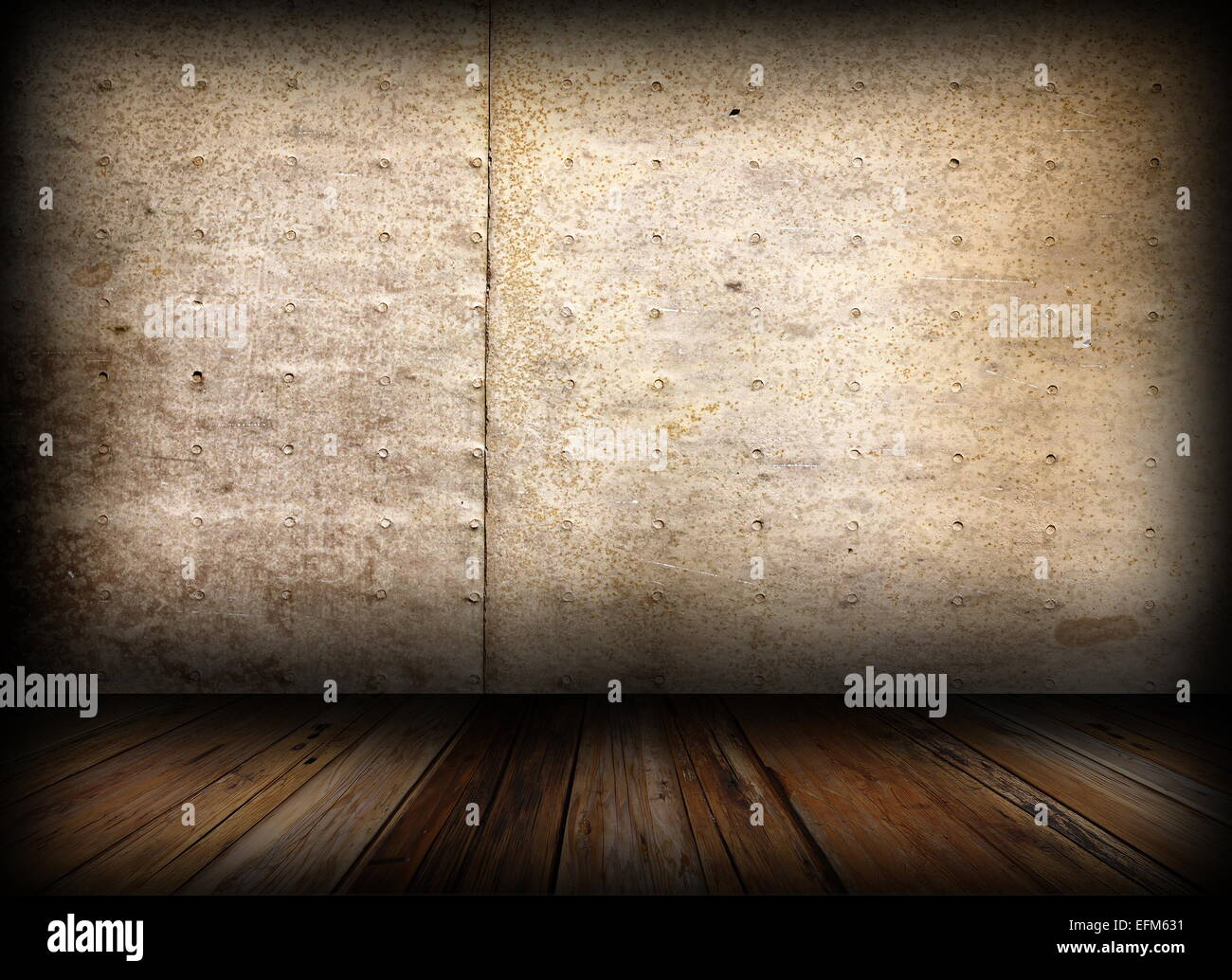 abstract empty indoor room empty backdrop, wooden floor and metallic ...