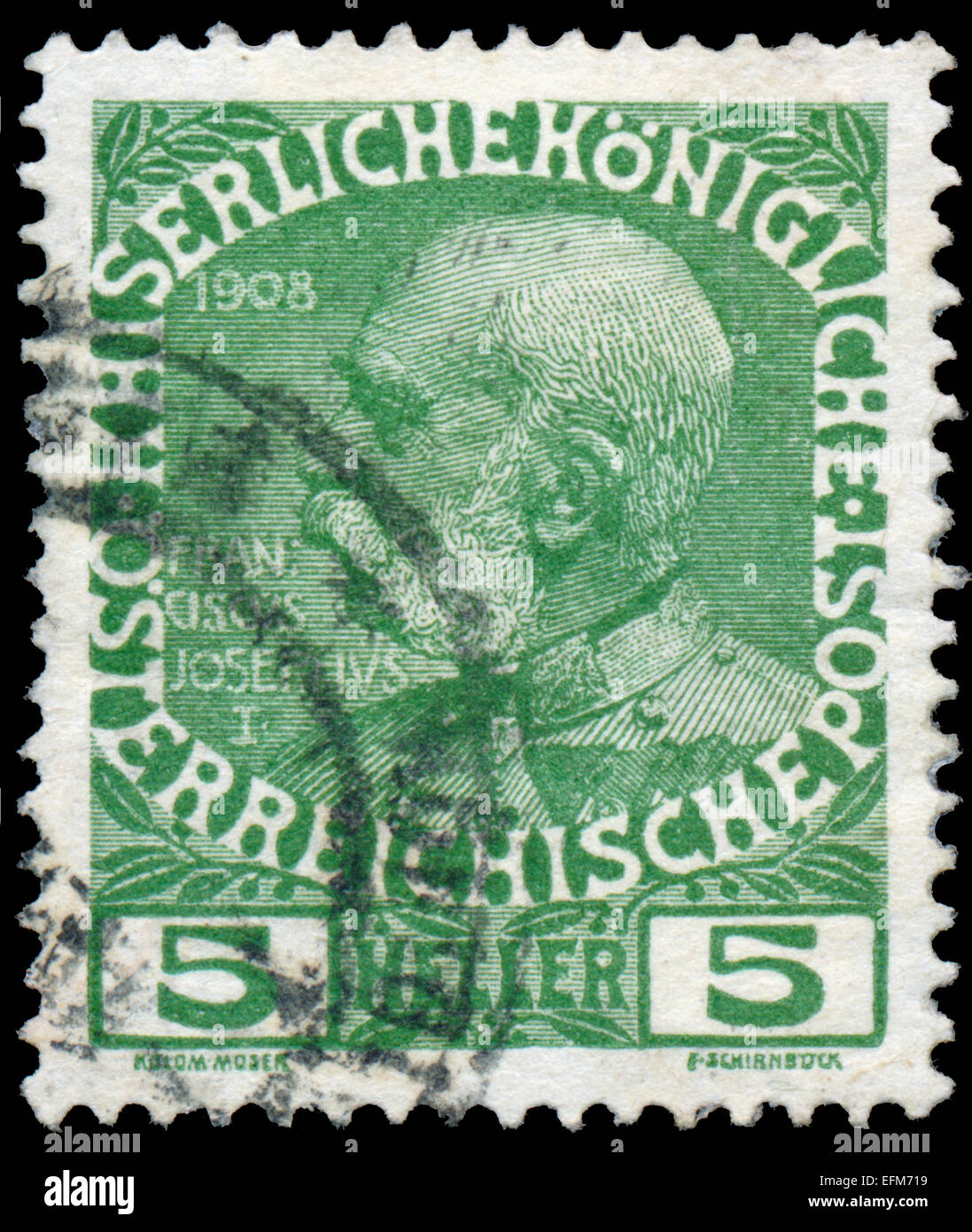 AUSTRIA - CIRCA 1908: stamp printed by Austria, shows Franz Josef ...