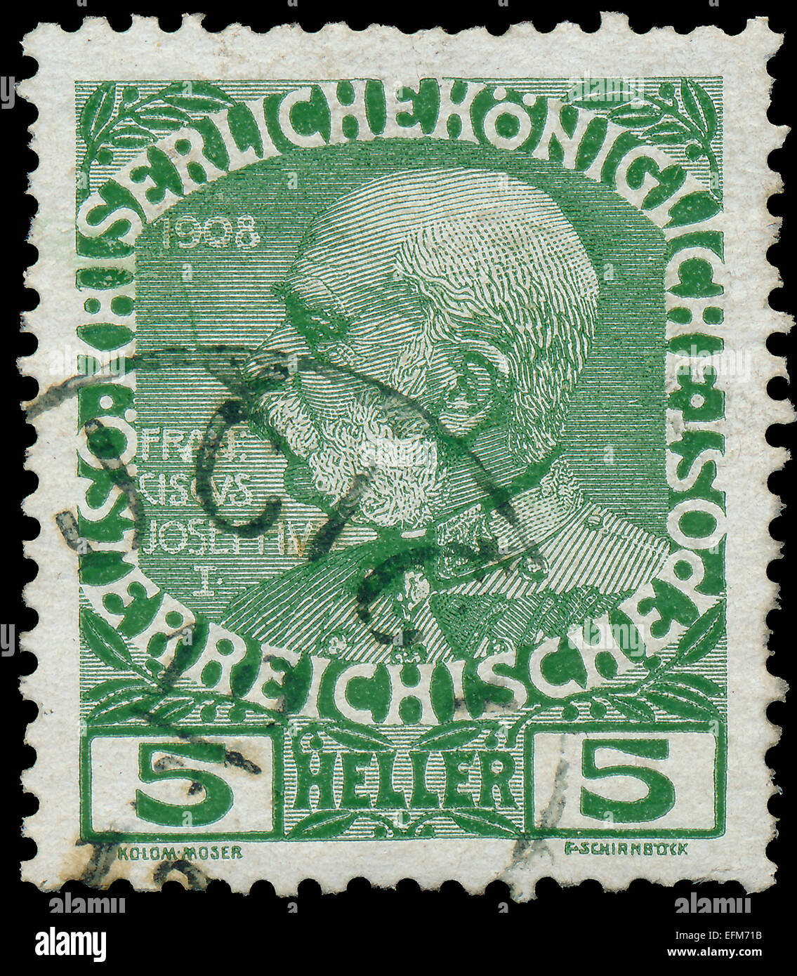 AUSTRIA - CIRCA 1908: stamp printed by Austria, shows Franz Josef ...