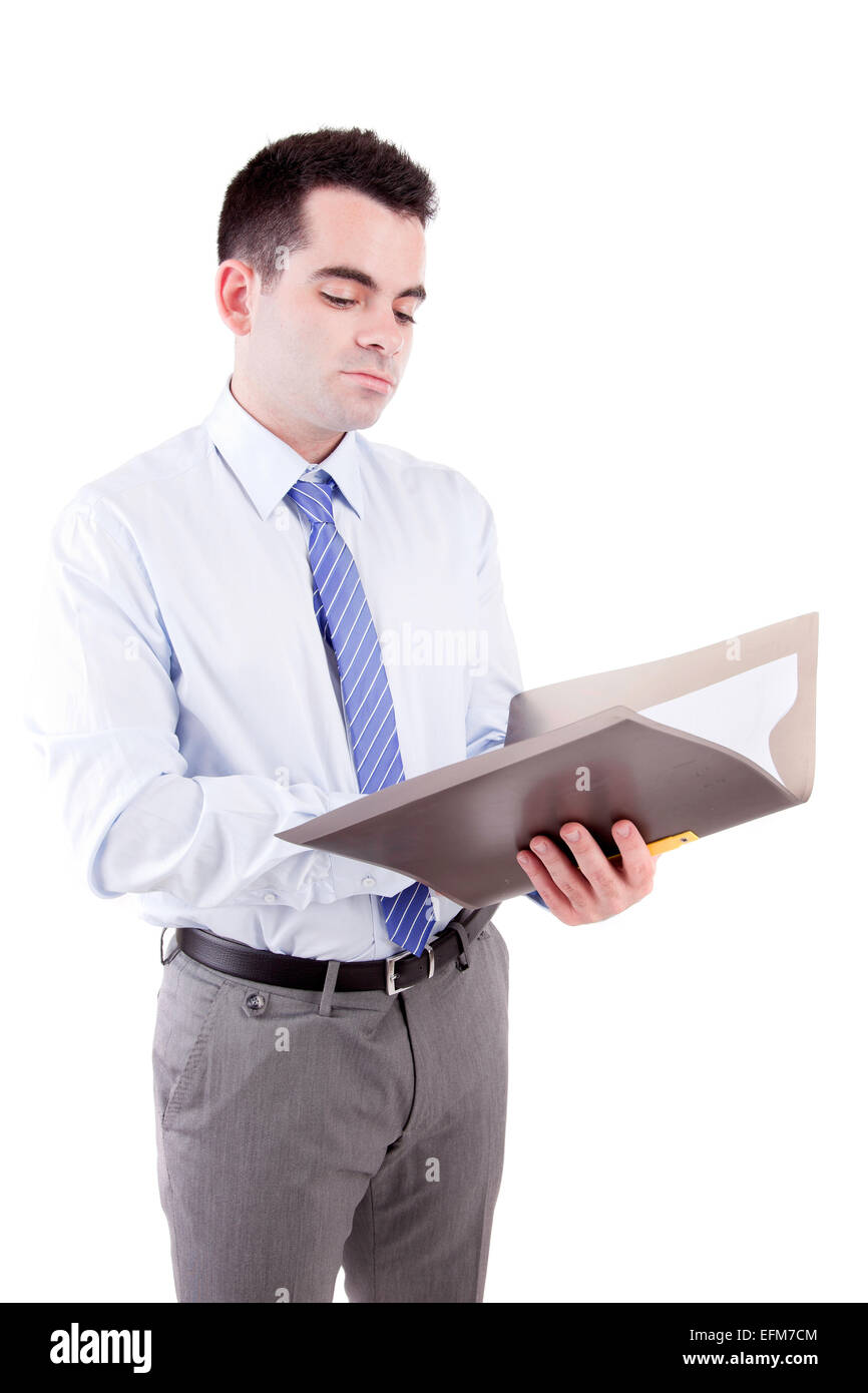 Engineer reading plan, isolated over white background Stock Photo - Alamy